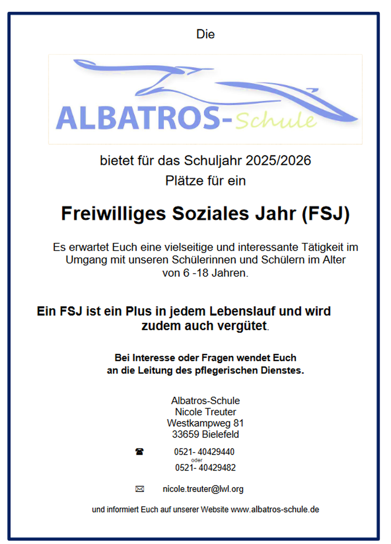 LWL | FSJ und BFD - LWL-Albatros-Schule